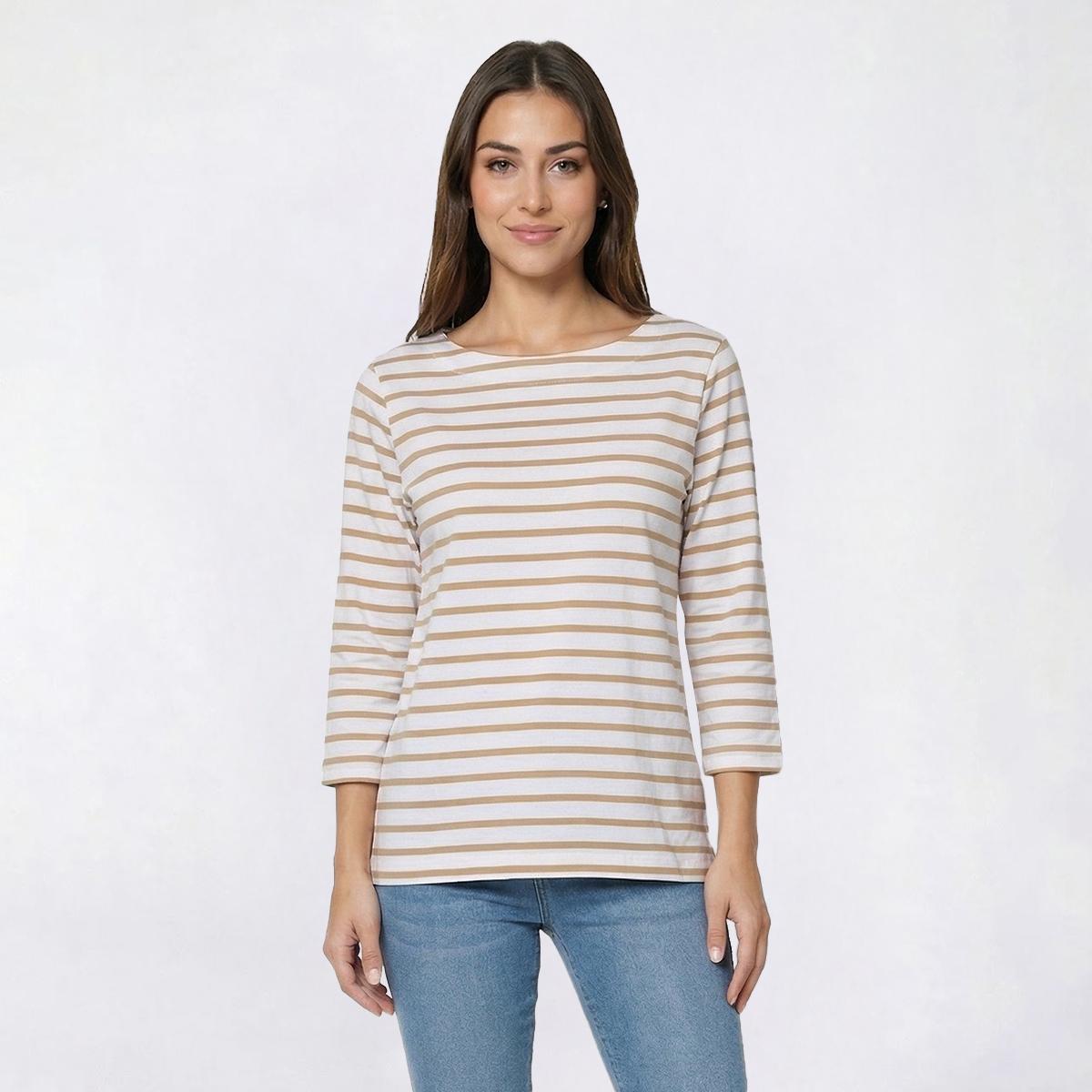 Click here for Womens LANDS END(R) 3/4 Sleeve Stripe Boat Neck Te... prices